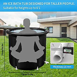 SHUIMEIYAN Large Ice Bath Tub Outdoor with Cover Portable Bathtub Athletes Cold Water Therapy Tub for Recovery Cold Plunge Tub Ice Barrel Ice Bath Tub (8217 black with cover-29.5"Φ x 29.5"H)