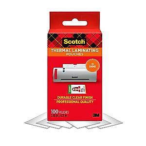 Scotch Thermal Laminating Pouches, 5 Mil Thick for Extra Protection, Professional Quality, 2.4 x 4.2-Inches, ID Badge without Clip, 100-Pouches (TP5852-100)