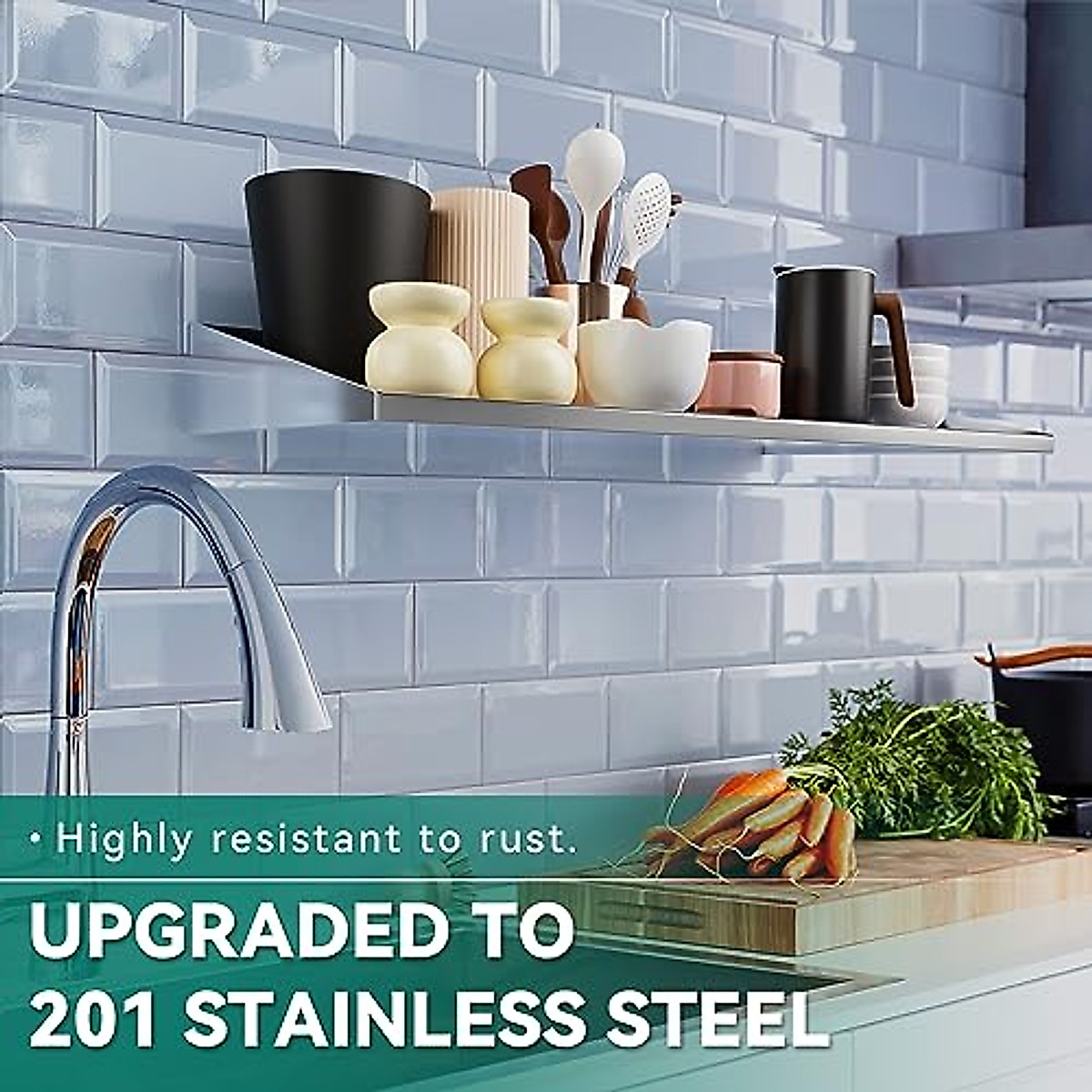 YITAHOME Stainless Steel Shelf 12 x 36 Inches, Wall Mount Metal Floating Sheld with Transparent Silicone Mat, NSF Commercial Kitchen Shelving Rack for Storage, Restaurant, Home, Hotel, Garage