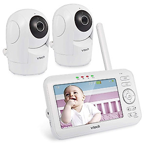 VTech VM5262-2 5" Digital Video Baby Monitor with 2 Pan & Tilt Cameras and Full-Color and Automatic Night Vision, White (Renewed)