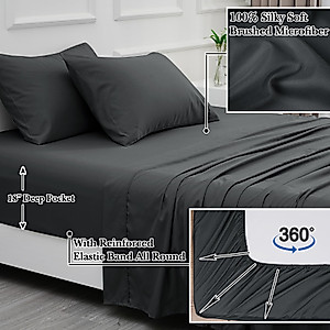 PHF 7 Pieces California King Comforter Set, Striped Bed in A Bag, Charcoal Grey White Bedding & 18" Deep Pocket All Season, Ultra Soft Bedding Sets with Comforter, Sheets, Pillowcases & Shams