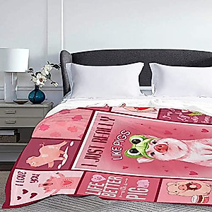 Lokesvararaja Cute Pink Cartoon Pig Plush Throw Blanket Red Mushrooms Natural Wild Fungus Fleece Throw Blanket Botanical Fuzzy Blanket for Couch Bed Sofa Pets (40"X30")