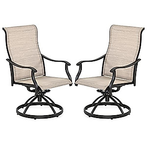 HAPPATIO Patio Dining Chairs Set of 2, Outdoor Textilene Swivel Dining Chairs with High Back, Patio Furniture Chairs with Armrest, Brown Frame (Khaki)