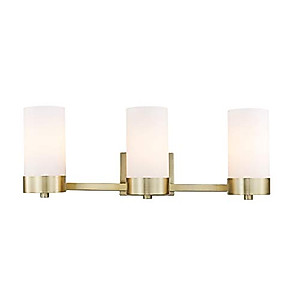 Globe Electric 51616 Marcie 3-Light Vanity Light, Matte Brass, Frosted Glass Shades