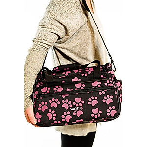 WAHL Professional Animal Travel Tote Bag with Zipper, Berry Paw Print Design (#97764-400), 9 Inches -Berry