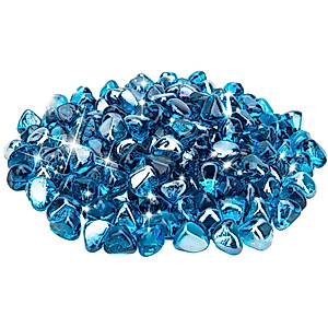Fire Glass Diamond 1 Inch Firepit Glass Rock 10-Pound Fire Glass Diamonds for Fire Pit Fireplace, Propane Fire Pit, Landscaping - Blue Fire Glass Diamonds