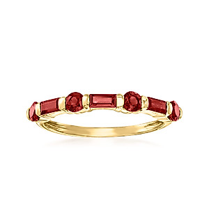 Ross-Simons 0.80 ct. t.w. Baguette and Round Garnet Ring in 14kt Yellow Gold. Size 8