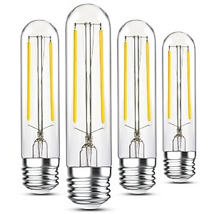 Grensk E26 T10 LED Tubular Light Bulbs 40Watt, 4000k Daylight Long Tube Light Bulb, 4.96inches T30 4W Type T Bulb, Dimmable Flicker-Free Vintage Edison Bulbs,400LM,110-130V,Glass(4-Pack)
