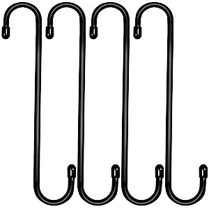 Dreecy 10 inch Extra Large S Hooks Heavy Duty Black Long S Hooks for Hanging Plants Extension Hooks for Garden,Kitchenware,Pergola,Patio,Flower Basket,Indoor Outdoor Uses(4 Pack)