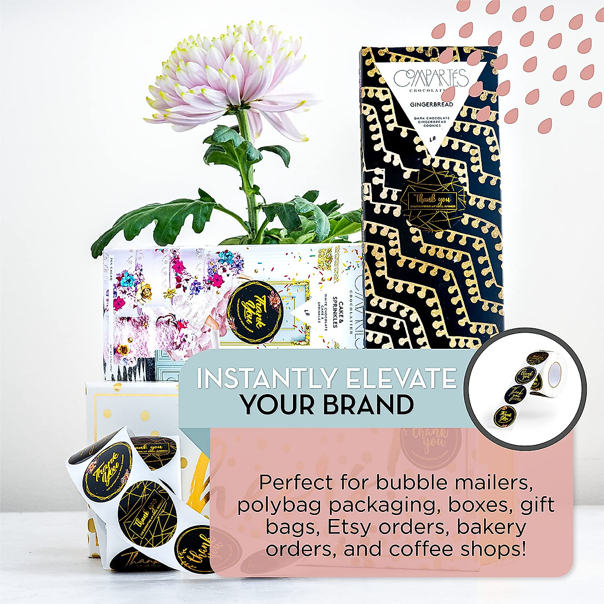 Peachy + Peony - 1.5 Inch Thank You Stickers Small Business - 500 Waterproof Gold Foil Thank You Labels for Packaging, Mailers, Etsy, Bakery – Thank You for Supporting My Small Business Stickers Roll