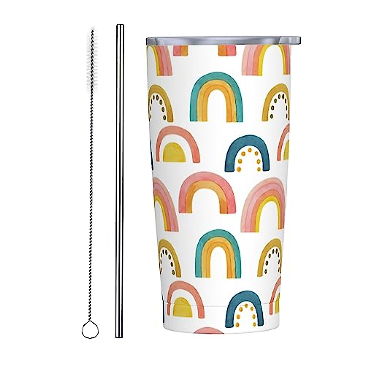 DLUCCA 20oz Insulated Coffee Tumbler With Straw Stainless Steel Swig Tumblers,Travel Mugs Insulated For Hot And Cold,Reusable Thermal Water Bottle Cup For Car Camping Exercise（Rainbow ）
