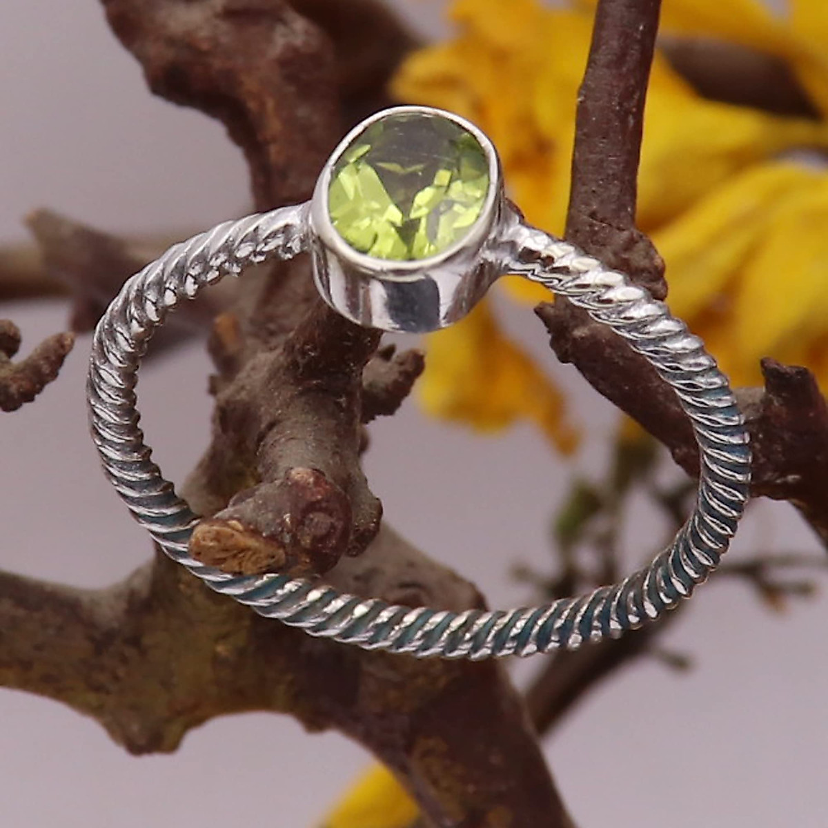 Silver Band Solid 925 Sterling Silver Peridot Gemstone Ring Handmade for Women by Goyal Exports SRG337E (US-9)