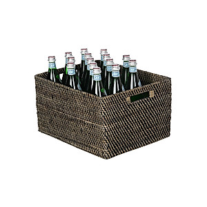 Loma Rectangular Rattan Storage Basket with Cut-Out Handles - Black-Wash - Coastal-Inspired Handwoven Rattan Basket for Home Organization & Décor