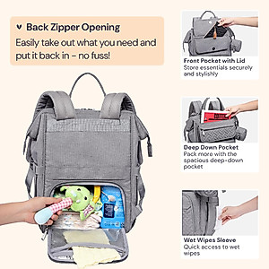 BabbleRoo Diaper Bag Backpack, Multifunction Large Bags with Changing Pad & Stroller Straps & Pacifier Case, Unisex Stylish Travel Back Pack Nappy Changing Bag for Moms Dads (gray)