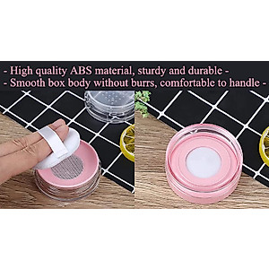 AKOAK Capacity 10 ml(0.33 oz) No Leaks Empty Reusable Plastic Loose Powder Compact Container DIY Makeup Powder Case with Sponge Powder Puff,Elasticated Net Sifter and Pink Threaded Screw Lid