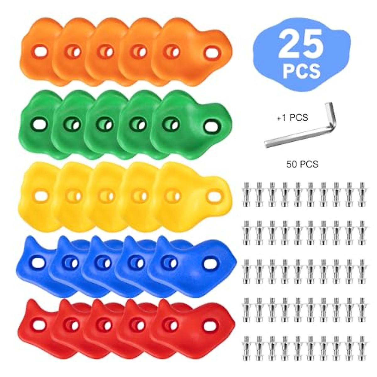 SEKKVY 25 Rock Climbing Holds with 6.56Ft Knotted Climbing Rope, Kids Climbing Holds for Indoor Outdoor Play Set, Rock Wall Climbing Kit with Mounting Hardware, Multi-Color