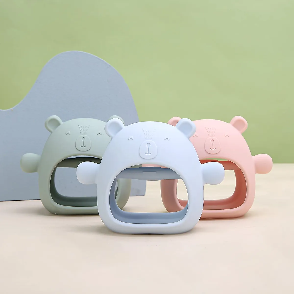 AULEGE Silicone Baby Teether Toy for Infants 3+ Months, Anti-Drop Silicone Baby Mitten Teether for Soothing Teething Pain Relief, Baby Chew Toys for Sucking Needs, BPA Free, Moody Blue