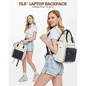 LOVEVOOK Laptop Backpack for Women Teacher Nurse Bag, 15.6 Inch Womens Work Bags, Waterproof Travel Backpack Purse, Business Computer Laptop Bag with USB Port, Black