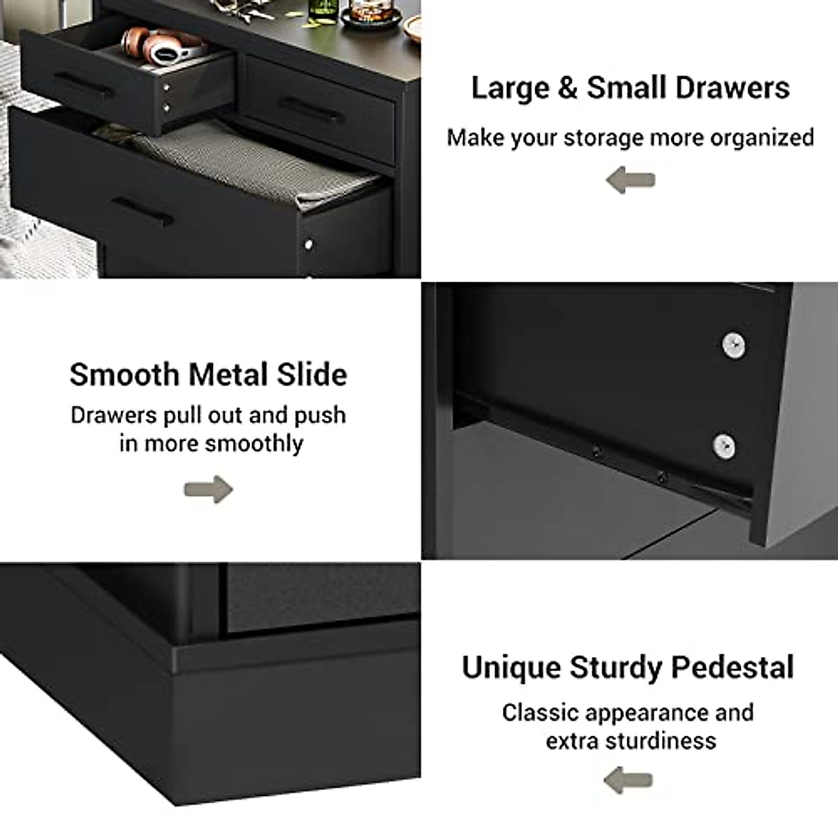 EPHEX Tall Dresser with 7 Drawers for Bedroom, Storage Tower Clothes Organizer, White Chest of Sturdy Pedestal, 27.6'' W x 15.8'' D 44.1'' H Black