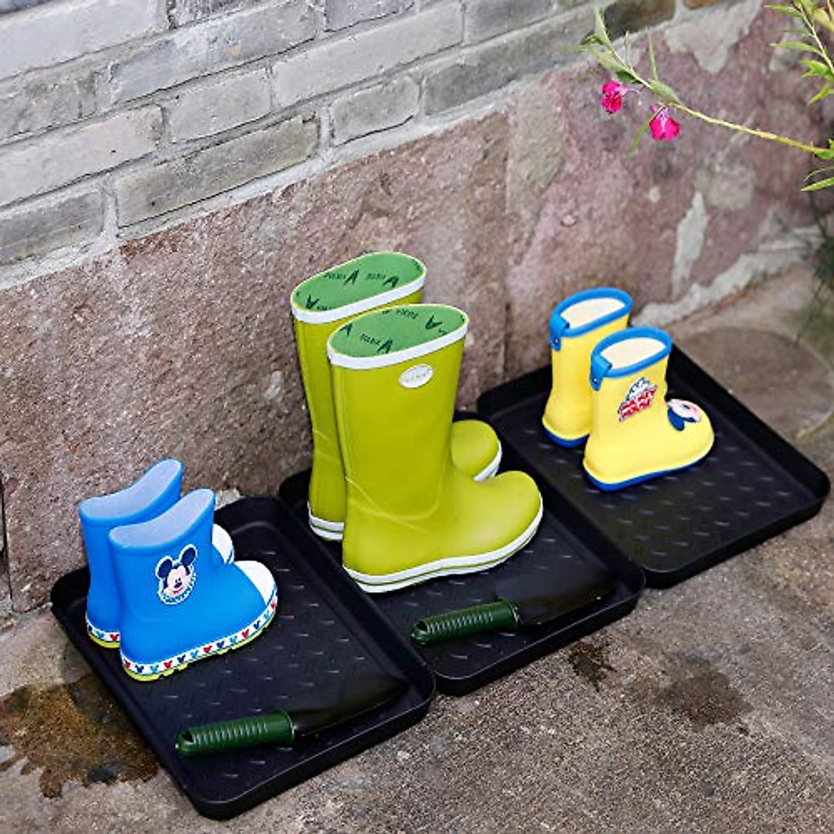 Boot Mat Tray for Floor Protection,3 Pack Black Shoe Tray,Boot Drying Mat w/Lip, Dirt Rug, Dog Water Mat & Litter Box ray,Garden Garage-Indoor Outdoor (Black)