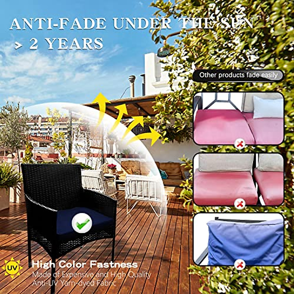 3Pack Outdoor Patio Seat Cushion Replacement Covers Fit for 4Pieces Wicker Rattan Furniture Conversation Set Loveseat Chairs Sofa,Splashproof Fadeless,36x18x2,18x18x2,Navy-Not Filler