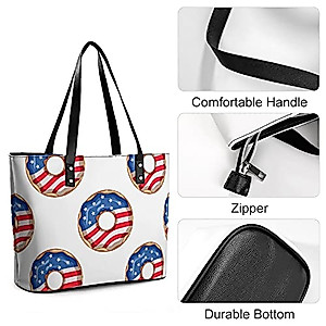 Womens Handbag Donut Pattern American Flag Leather Tote Bag Top Handle Satchel Bags For Lady