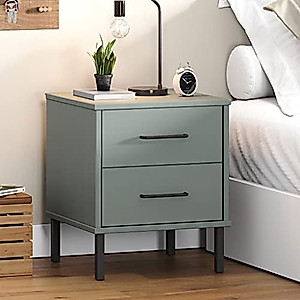 GOLINPEILO Wooden Bedside Cabinet with Metal Legs and 2 Drawers, Solid Wood NightStand End Side Table for Home Office, Gray 15.7"x13.8"x19.1"(B)