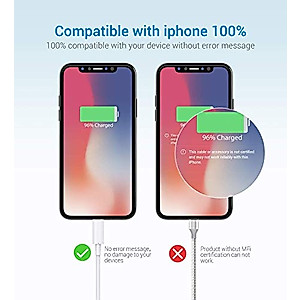 Novtech iPhone Charger Cord -MFi Certified 3Pack 6FT iPhone Cord, 2.4A Fast Charging Cable, USB to Lightning Cable for iPhone 14 Plus 13 12 11 Pro Max Mini SE XR Xs X 8 7 6 6S iPad AirPods, White