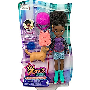 Mattel Karma’s World Roller Skating Mattel Karma Doll with Dog Figure, Set Includes Collectible Record & Accessories