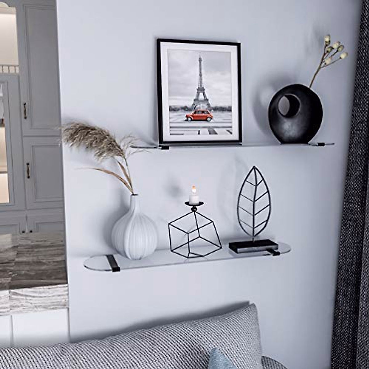 whitebeach Glass Shelf Bathroom,Set of 3 Glass Shelves Floating Wall Shelf Display Ledges – Storage for Bedroom, Living and Hallway (Hardware Included)