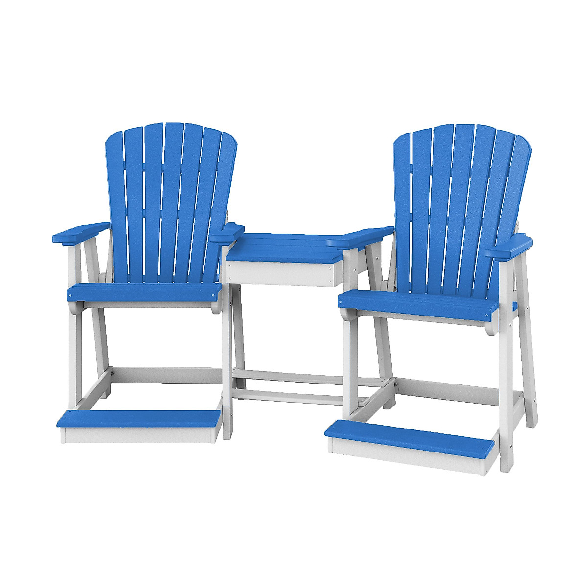 DutchCrafters Plastic Poly Outdoor Bistro Set with 2 Chairs and Attached Center Table, 3 Piece Patio Furniture Set - Amish Made in USA (White & Blue)