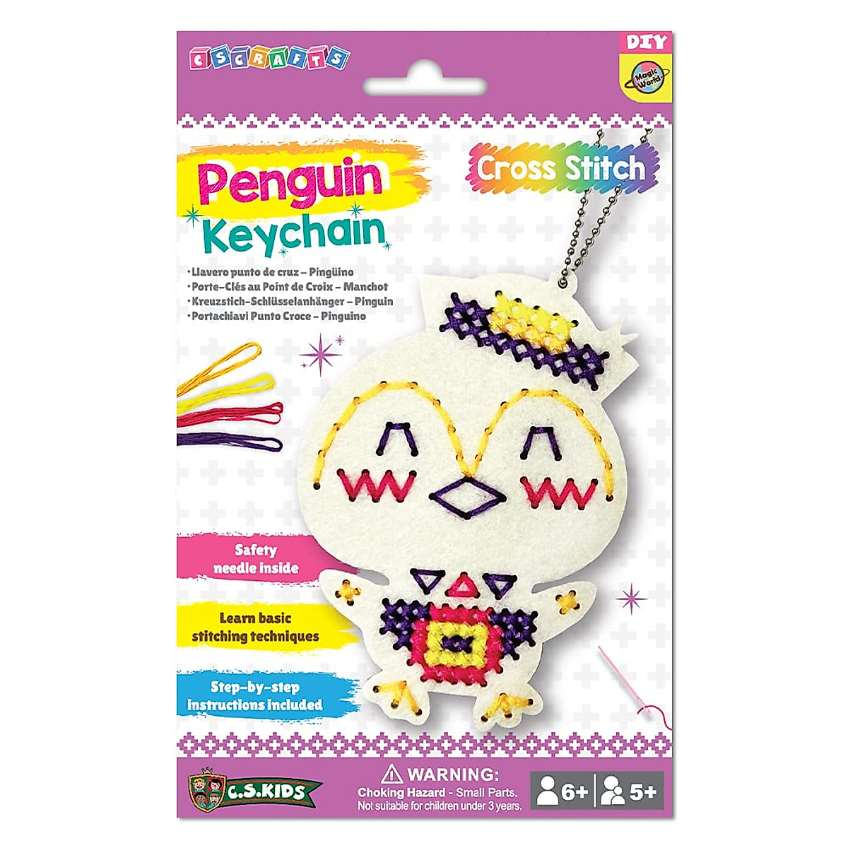 C.S. Kids KC12 My Penguin Keychain, First Sewing Arts & Crafts Gifts -Crafting Keychain | Educational DIY Cross-Stitch for Kids