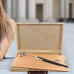 FAVOMOTO Painting Storage Box, Portable Unfinished Wood Box Artist Tool Art Supply Box Art Pigment Wooden Storage Box for Paint Organizer Art Supply Organizer