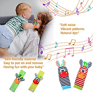 Baby Rattle Socks and Baby Foot Finder - Baby Toys 0-12 Months Baby Wrists Rattle and Socks Foot Finders Set - Developmental Infant Toys 0-12 Months for Baby Girls & Boys