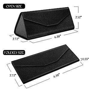 SOHUPAC Foldable Glasses Case With Clean Cloth, PU Portable Sunglasses Case, Magnetic Folding Hard Case Protection (Black)