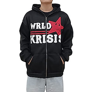 ZFOFLIK Star Hoodie Y2k Zip Up Hoodie Men Star Sweater Women Oversized Sweatshirt Harajuku Punk Streetwear Hoodie-L Black