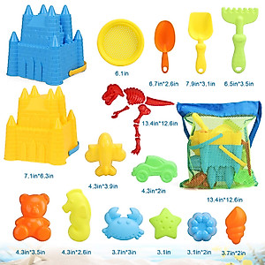 TOY Life Beach Toys for Kids 3-10 - Kids Sand Toys Sandbox Toys with 2 Sand Castle Buckets, Shovels, Rake, Sifter, Animal Dinosaur Sand Castle Molds, Sandcastle Building Kit, Sand Castle Toys for Beah