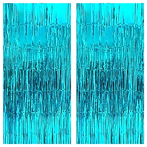 KatchOn, XtraLarge Blue Foil Fringe Curtain - 3.2x8 Feet, Pack of 2 | Blue Water Streamer Backdrop for Beach Party Decorations | Under The Sea Party Decorations | Blue Summer Decorations for Party