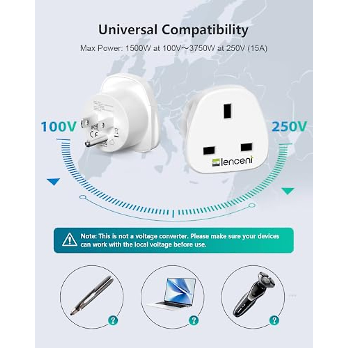 LENCENT UK to US America Plug Adapter, 2 Pack Grounded USA Visitors Travel Converter, Converts All Type G Plugs from United Kingdom UK Singapore Malaysia UAE Ireland Malta Hongkong and etc. (Type B)