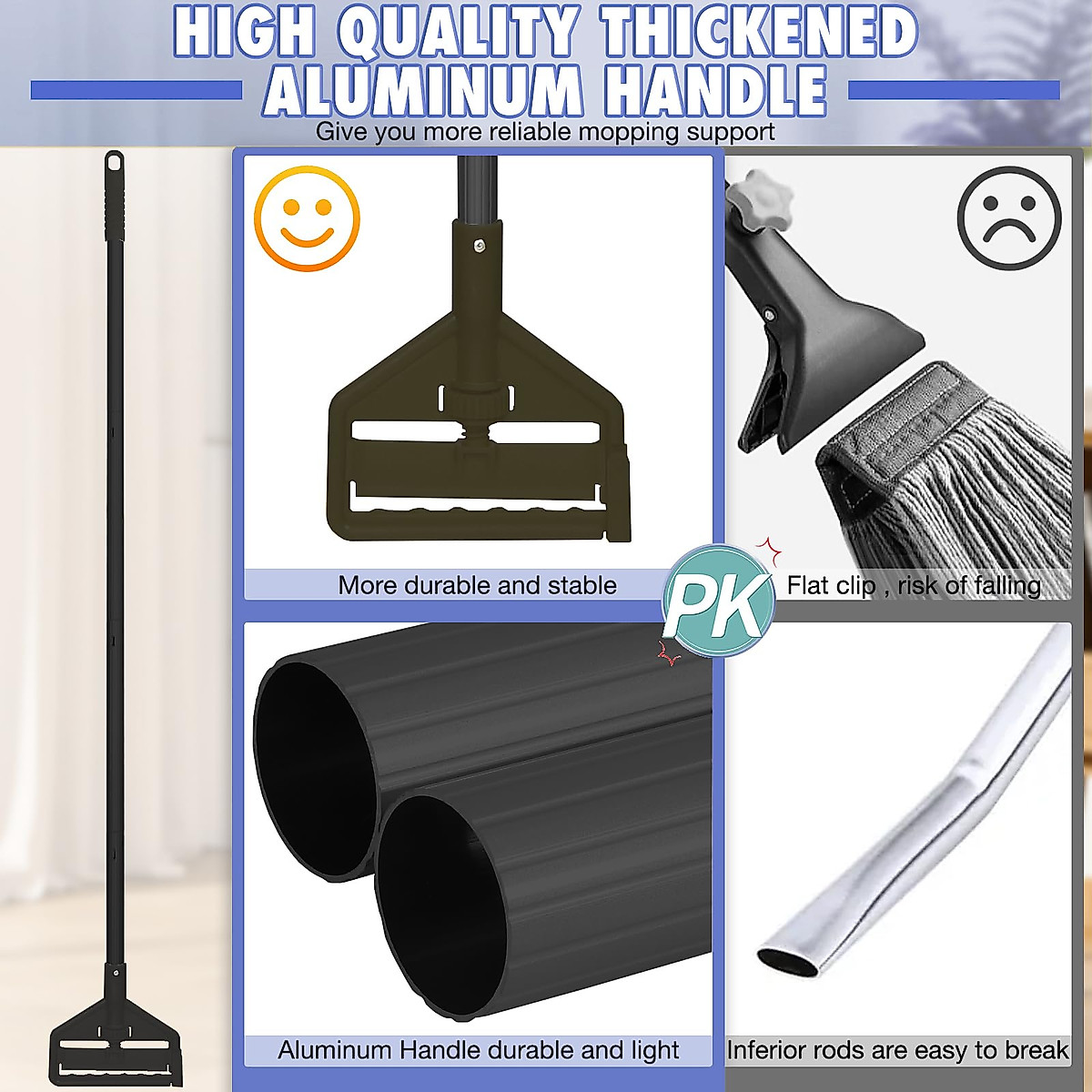 Looped-End Commercial Industrial Cotton Mop for Floor Cleaning ,Heavy Duty String Wet Mops with Long Handle for Home,Garage,Office, Workshop, Warehouse Floor Cleaning (1 Industrial mop)