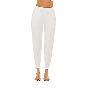 AvaCostume Women's Lightweight Cotton Sweatpants Yoga Joggers Lounge Casual Pants with Pockets White XL01
