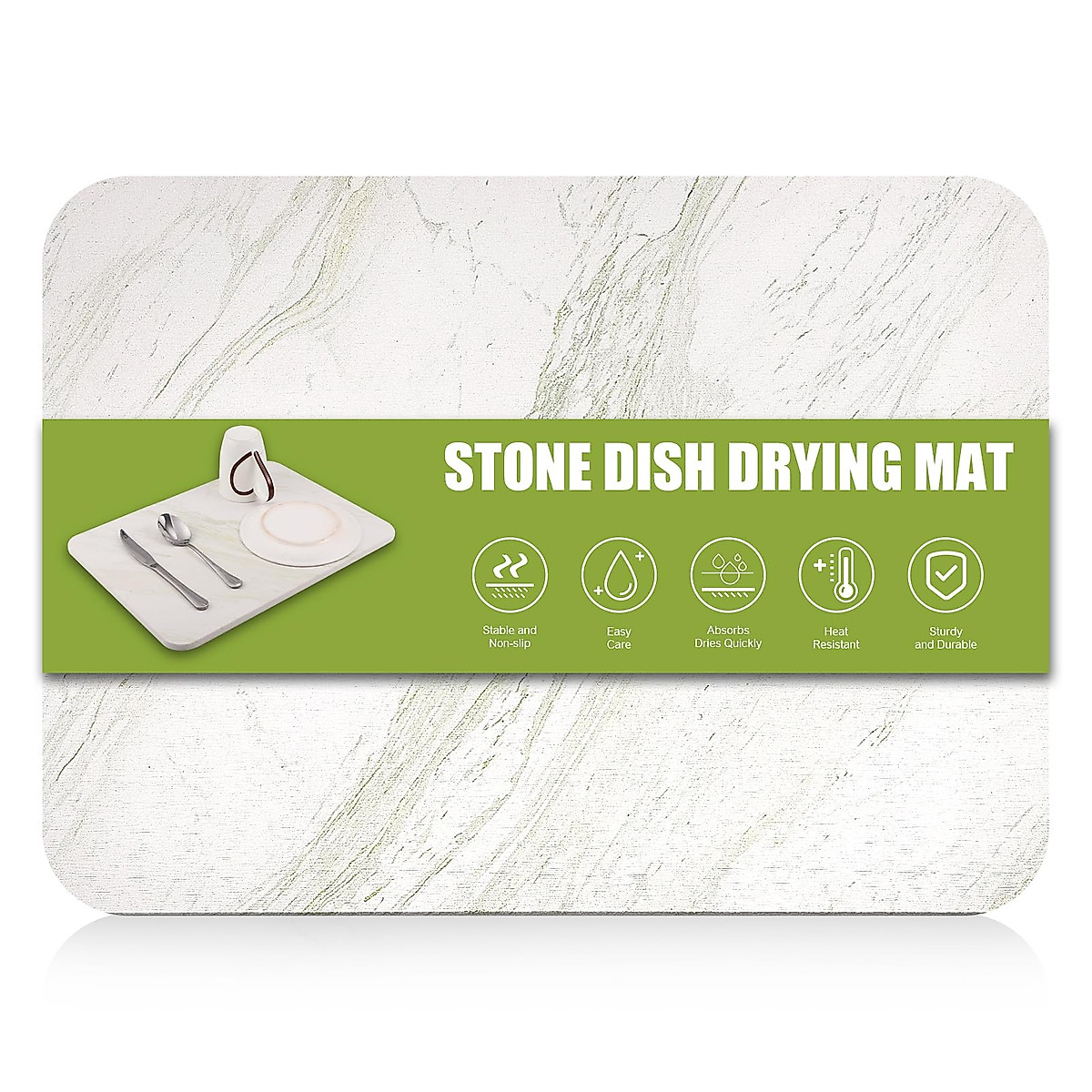 Stone Dish Drying Mat for Kitchen Counter, Fast Dry Diatomaceous Earth Dish Drying Mat Heat Resistant Non-Slip Stone Drying Mat for Dishes Baby Bottles (16x12 inch)