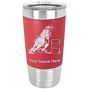 LaserGram 20oz Vacuum Insulated Tumbler Mug, Barrel Racer, Personalized Engraving Included (Silicone Grip, Red)
