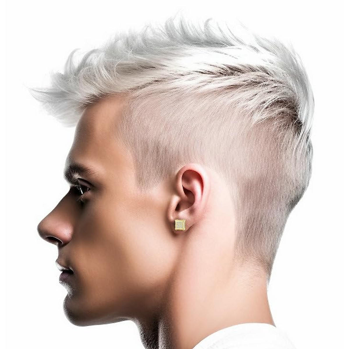 18K Gold Plated 925 Sterling Silver Iced Out Cubic Zirconia Screw Back Square Stud Earring For Men and Women Hypoallergenic Earring TwoTone Micropave Hip Hop Jewelry-Gold