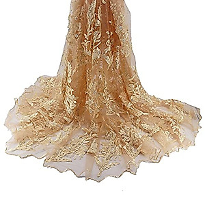 Aisunne African Lace Fabrics 5 Yards Nigerian French Lace Fabric 3D Butterfuly Fashion Embroidered and Beading for Wedding Party Dresses (Apricot)