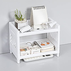 Storage Shelf, Storage Shelf Double Tiers Multi-Function Plastic Cosmetic Sundries Organizer for Home White 9.45" x 5.91" x 7.09"