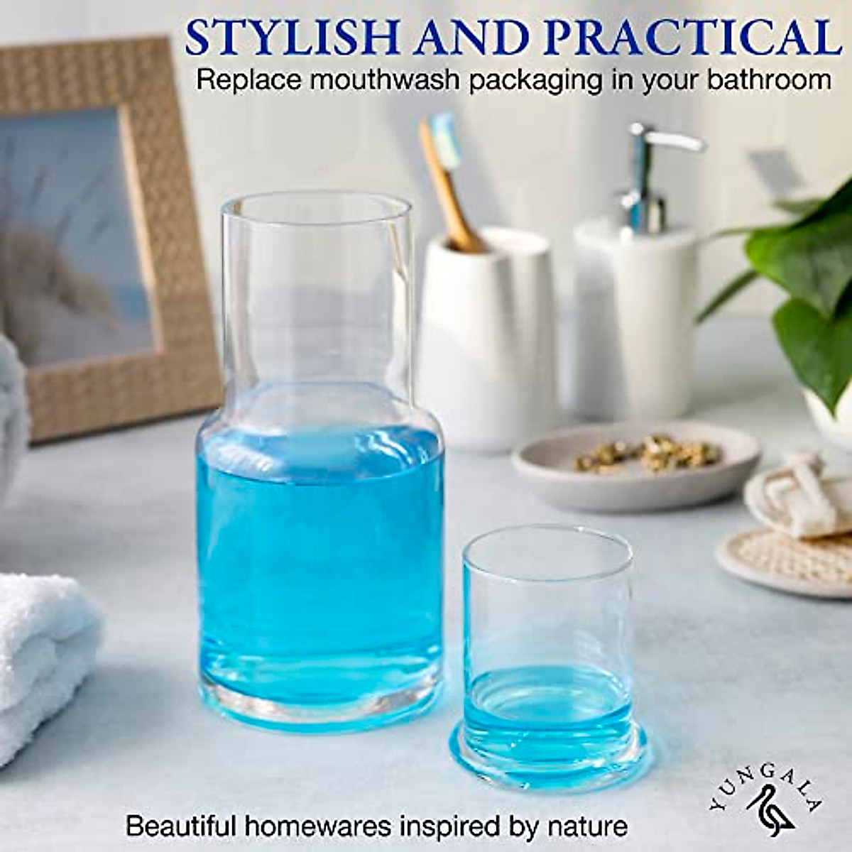 Bedside Water Carafe clear glass carafe with cup for nightstand decor and glass water dispenser or a mouthwash decanter Glass drink or mouthwash dispenser with cup lid keeps water clean and fresh