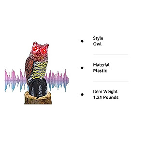 Hausse Solar Fake Horned Owl Statue, Solar Powered Halloween Motion Activated Scarecrow Deterrent Owl with Red Eyes, Scary Sound Scare Birds Away for Garden Yard Outdoor