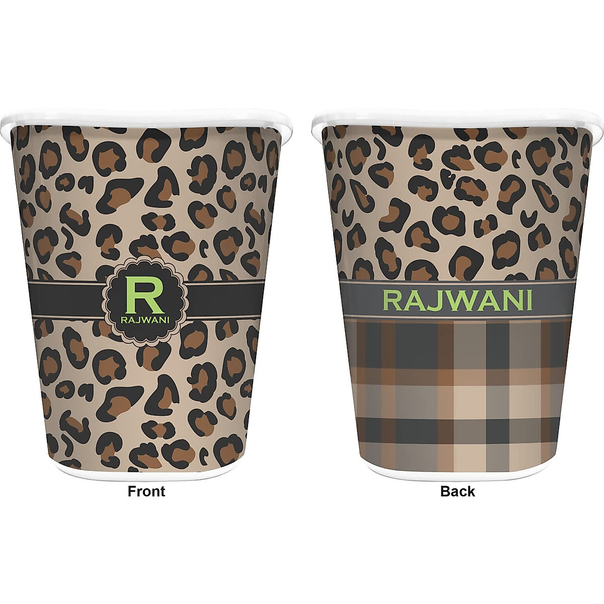 RNK Shops Personalized Granite Leopard Waste Basket - Single Sided (Black)