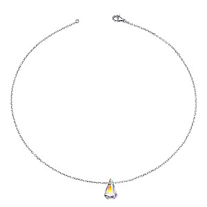Savlano 14K White Gold Plated Aurora Borealis Drop Cut 18 Inches Pendant Chain Necklace For Women